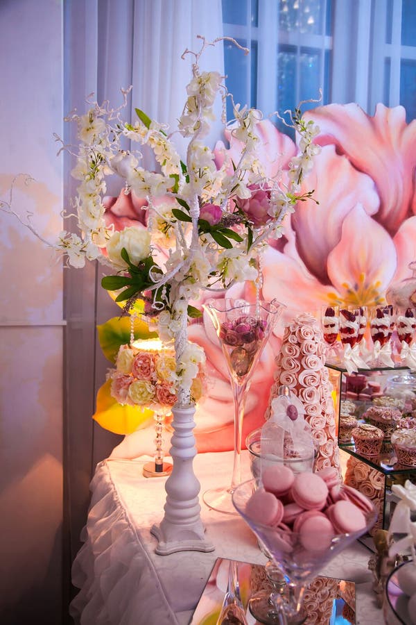 Decor for a Sweet Buffet Table. a Tree and a Lamp Made of Artificial ...