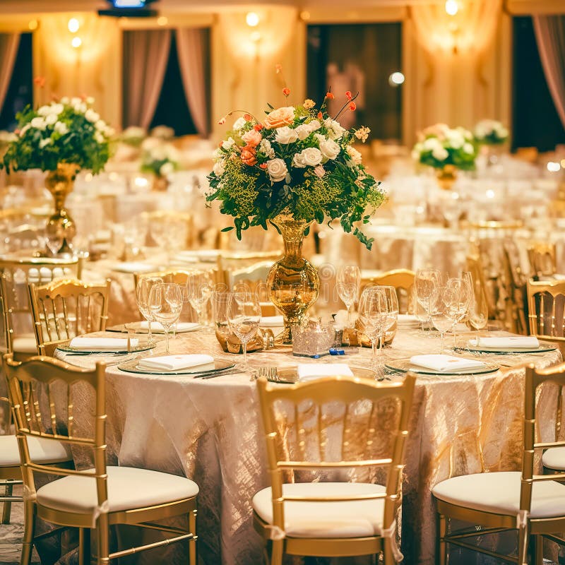 Decor of a Wedding Banquet Hall, Wedding Venue Decorations Stock ...