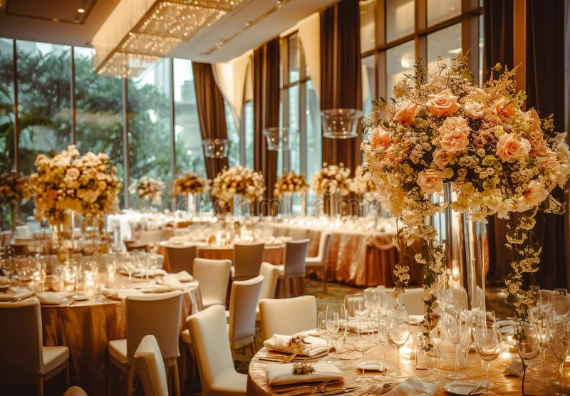 Decor of a Wedding Banquet Hall, Wedding Venue Decorations Stock ...