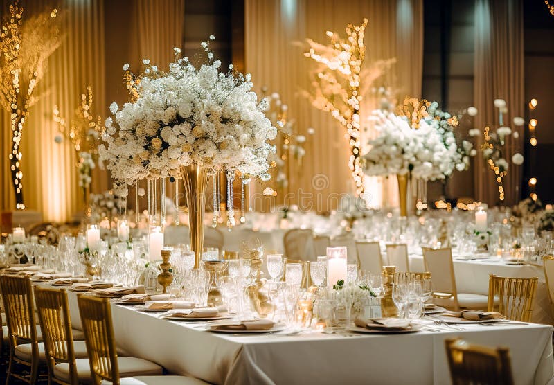 Decor of a Wedding Banquet Hall, Wedding Venue Decorations Stock ...