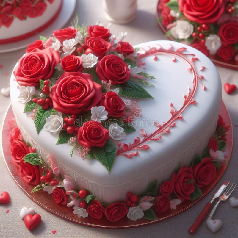 White cake with red roses stock illustration. Illustration of roses ...