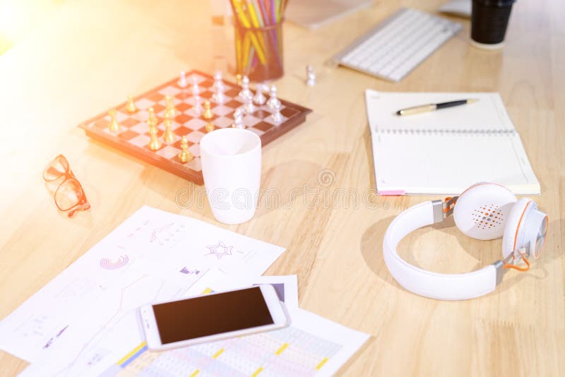 Decorate on Table Have Supplies Mockup on Office Workspace Desk Stock ...