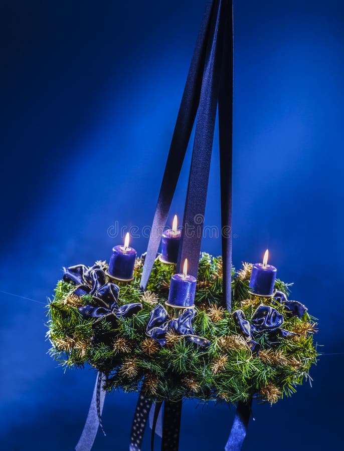 Decorated Advent Wreath on Blue Background Stock Image - Image of ...
