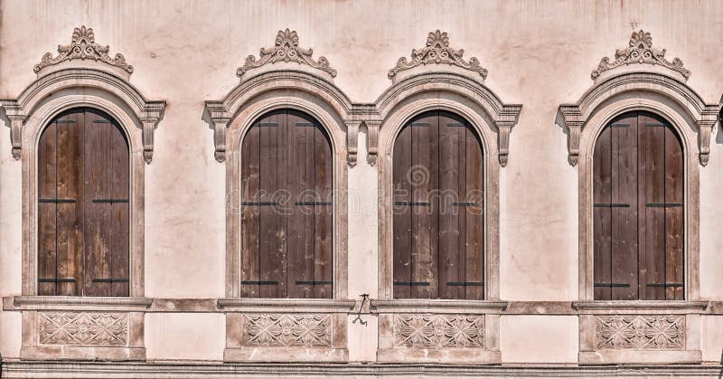 Decorated Arched Windows of a Medieval Palace. Stock Image - Image of ...