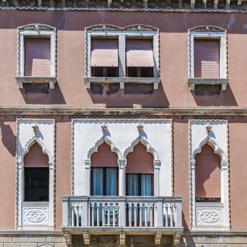 Decorated Arched Windows of a Medieval Palace. Stock Image - Image of ...