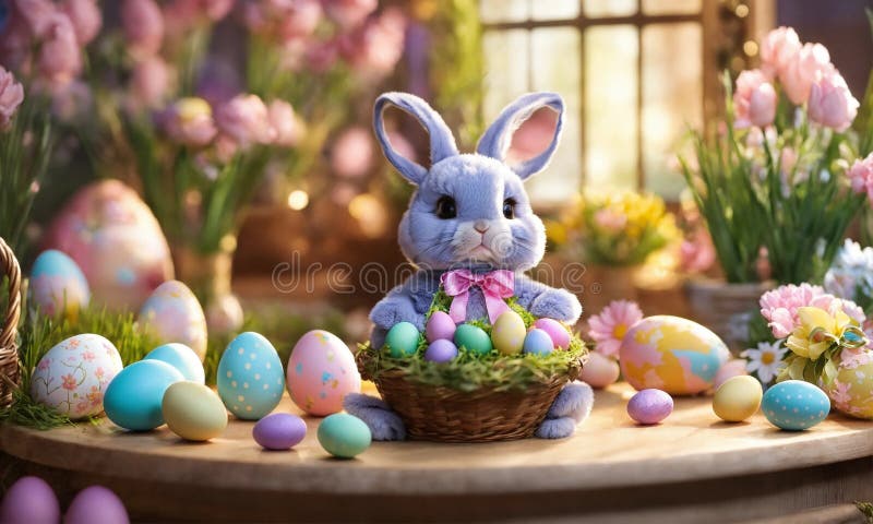 Decorated Background for Easter Day. Beautiful Easter Bunny with Eggs ...