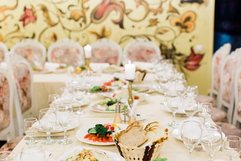 Decorated Banquet Table Setting Stock Photo - Image of flatware ...