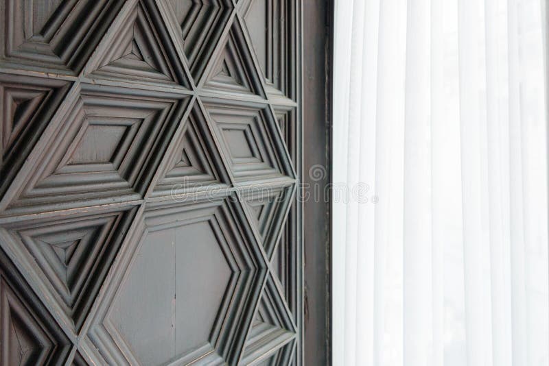 Decorated Black Wooden Window Frame Stock Image - Image of light ...