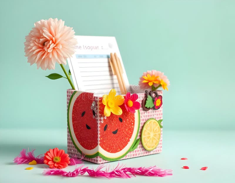 A Decorated Box with Flowers and Watermelon Decorations is Displayed ...