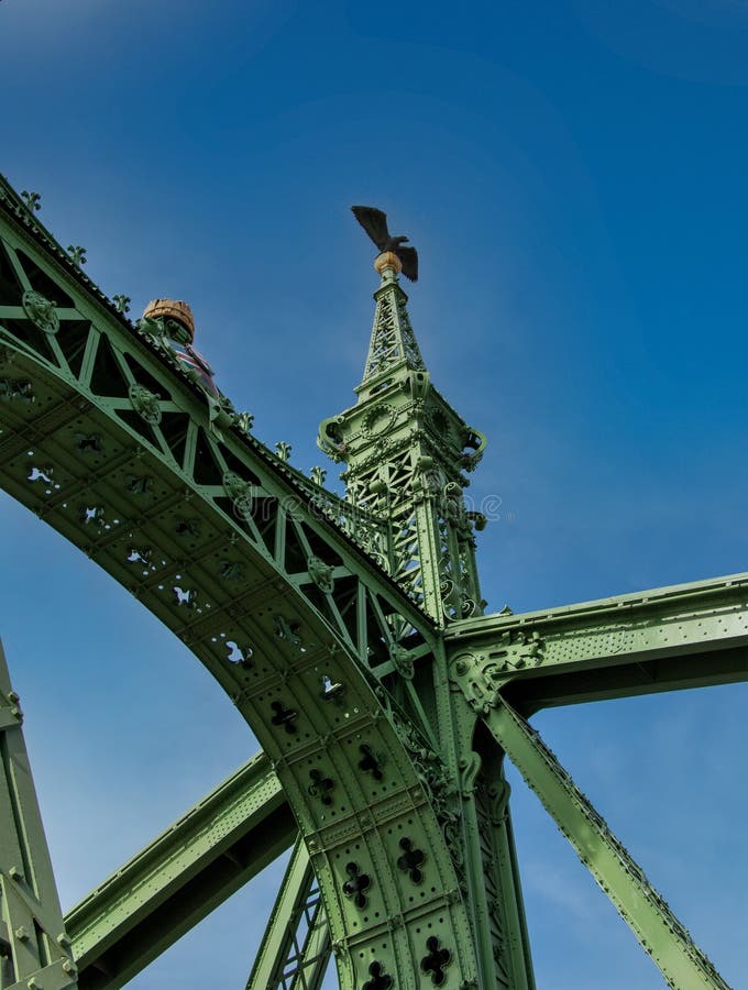 Decorated with an Bronze Statue Liberty Bridge in Budapest Stock Image ...