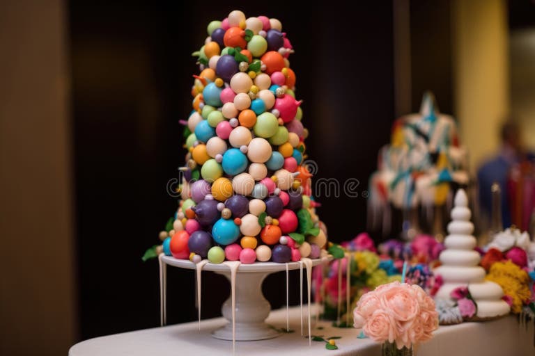 Decorated Cake Pop Tower with Different Colored Pops and Cascading ...
