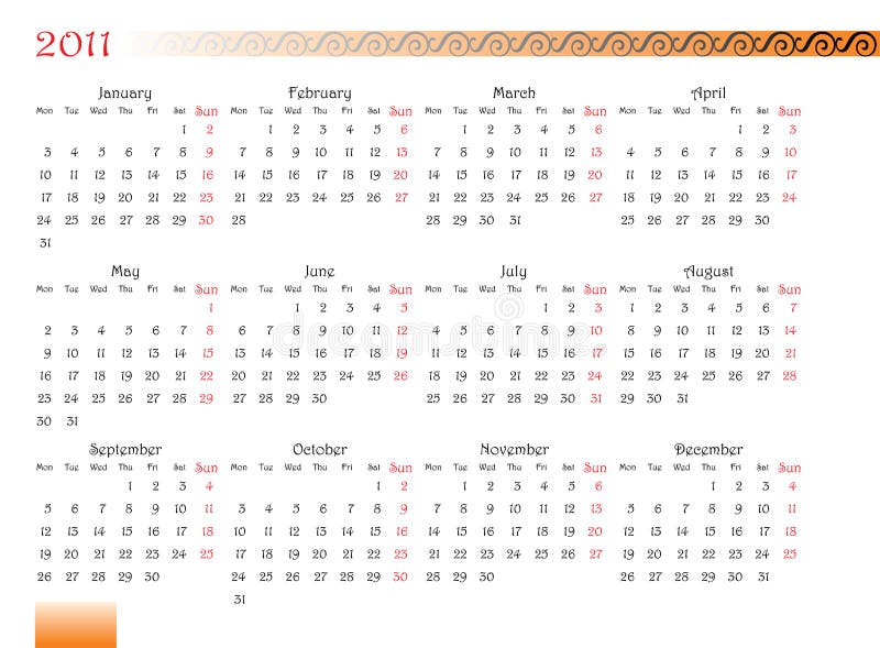Decorated calendar of 2011 stock vector. Illustration of spring - 6455713