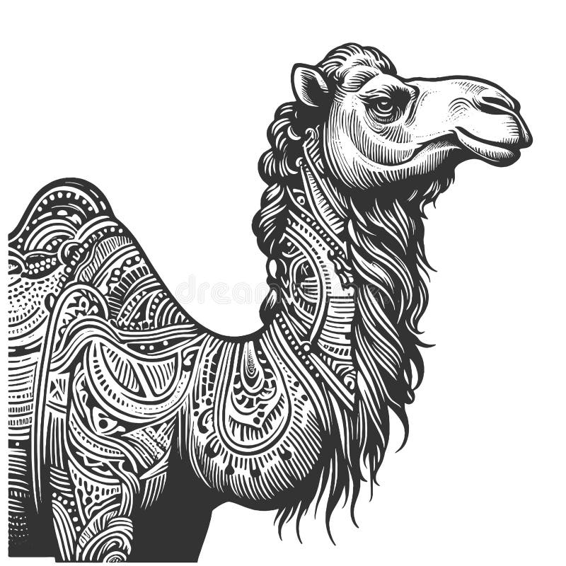 Decorated Camel Engraving Vector Illustration Stock Vector ...