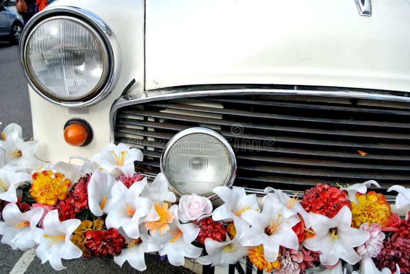 Decorated car with flowers stock image. Image of honeymoon - 102575981