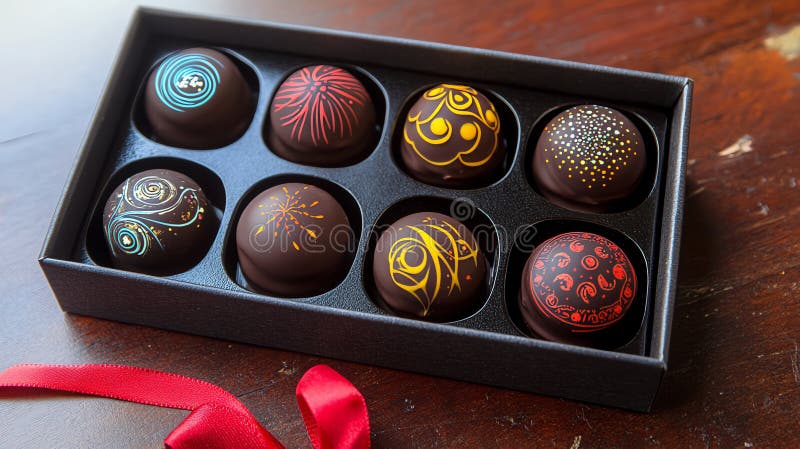 Decorated Chocolate Truffles Gift Box Stock Photo - Image of present ...