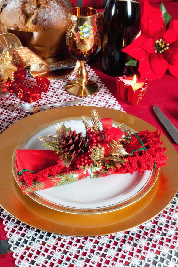 Decorated Christmas Dinner Table Setting Stock Image - Image of dining ...