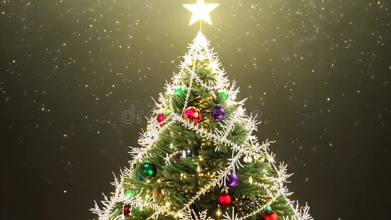 Decorated Christmas Tree with a Bright Star on Top is Standing in Front ...