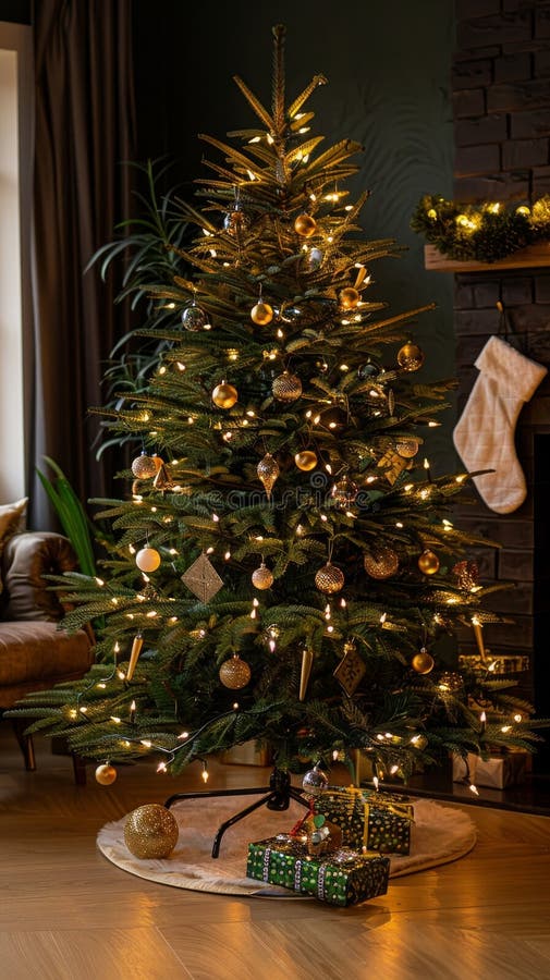 Decorated Christmas Tree in a Cozy Living Room Stock Image - Image of ...