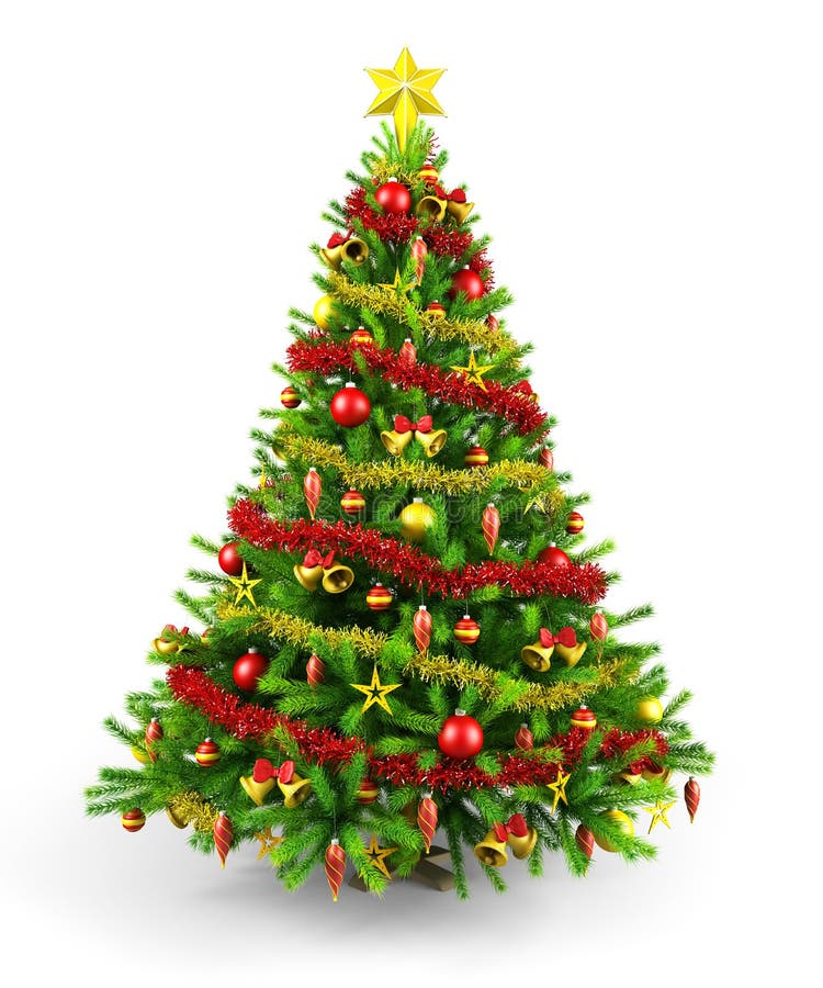 Decorated Christmas tree stock illustration. Illustration of lights ...