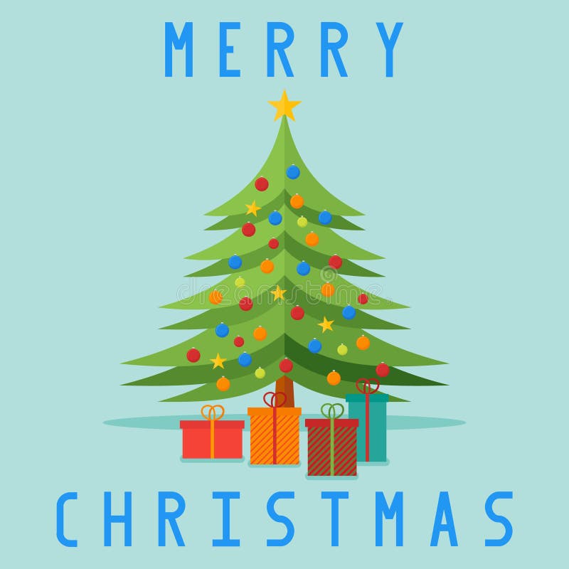 Decorated Christmas Tree with Gifts. Christmas Card Stock Vector ...