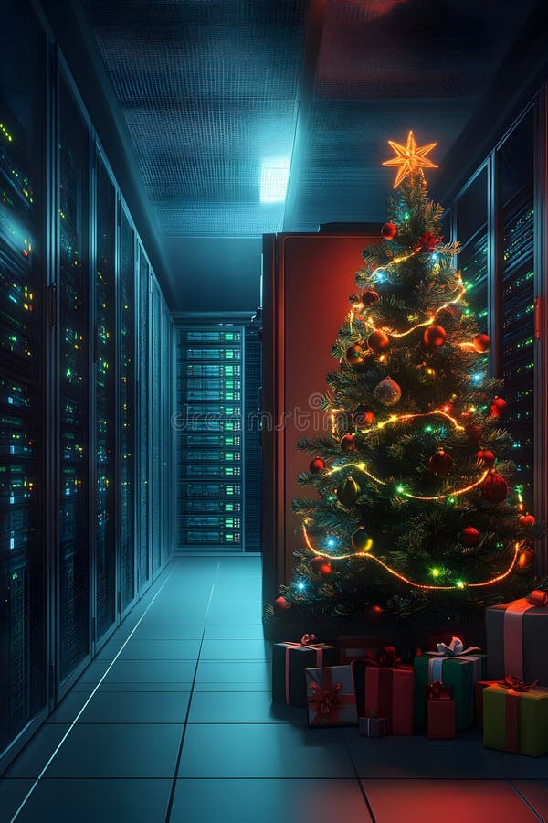 Christmas Tree with Gifts Inside a Server Room. Stock Illustration ...