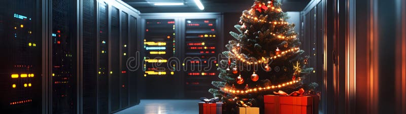 Christmas Tree with Gifts Inside a Server Room. Stock Illustration ...