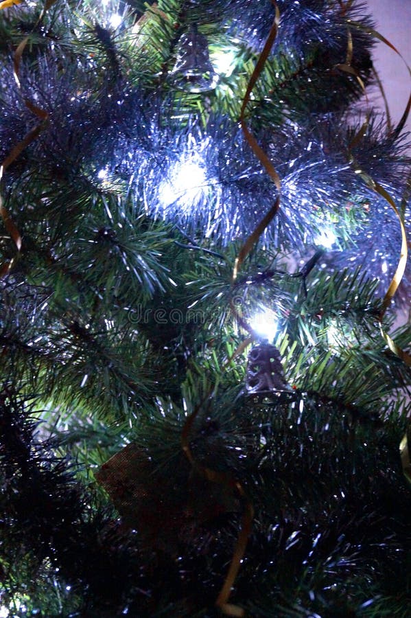 Decorated Christmas Tree with Glowing Lights Close-up Stock Photo ...