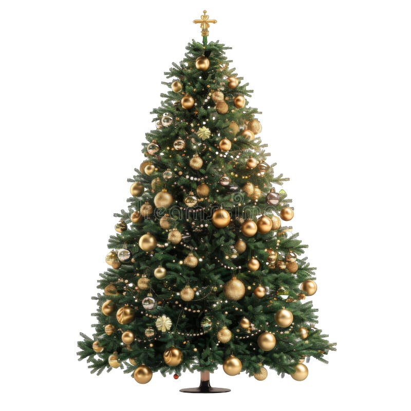 Decorated Christmas Tree with Gold Ornaments Stock Image - Illustration ...