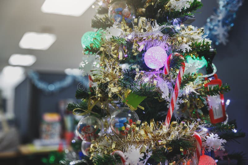 Decorated Christmas Tree Lights Twinkling and Sparkling Stock Image ...