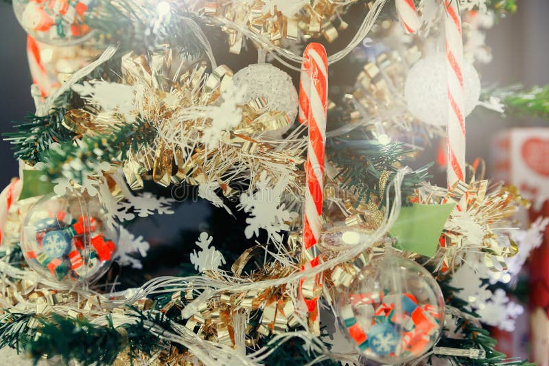 Decorated Christmas Tree Lights Twinkling and Sparkling Stock Image ...