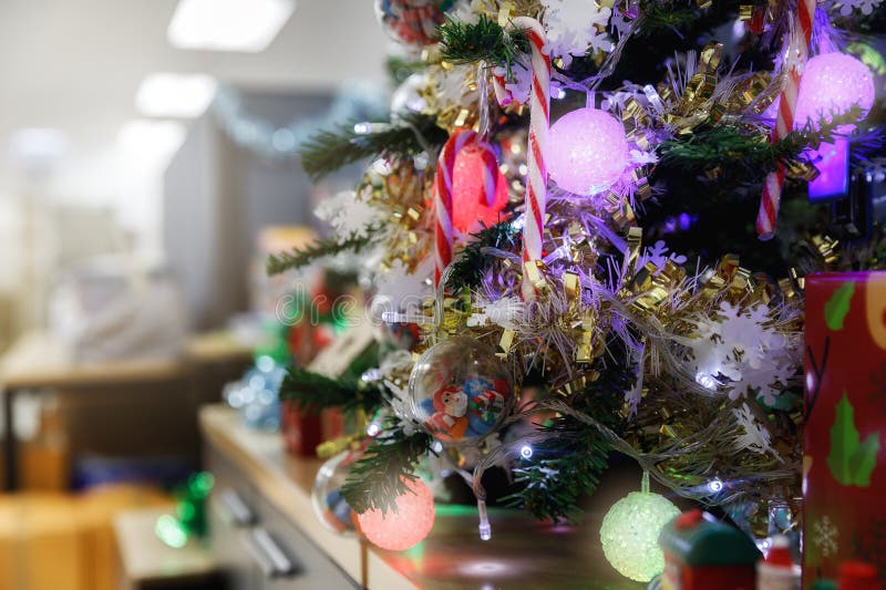 Decorated Christmas Tree Lights Twinkling and Sparkling Stock Photo ...