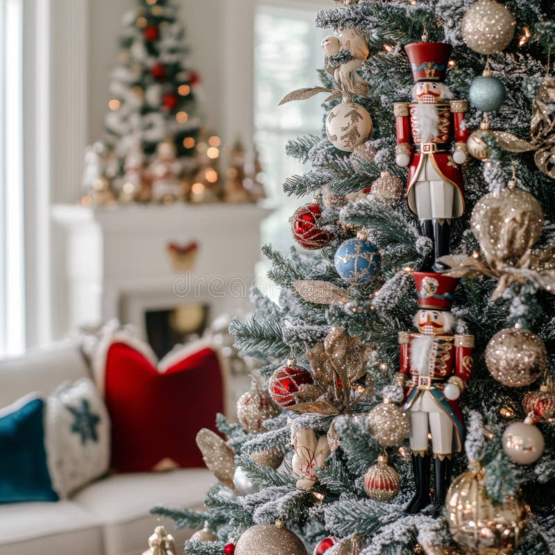 Decorated Christmas Tree with Nutcracker Ornaments Stock Illustration ...