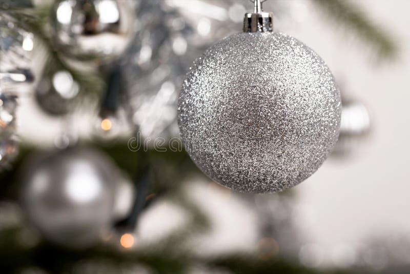 Decorated Christmas Tree with Silver Balls Stock Image - Image of ...