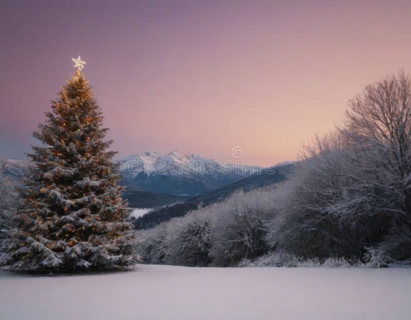 Decorated Christmas Tree in a Snowy Forest Stock Illustration ...