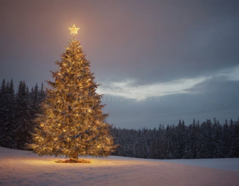 Decorated Christmas Tree in a Snowy Forest Stock Illustration ...