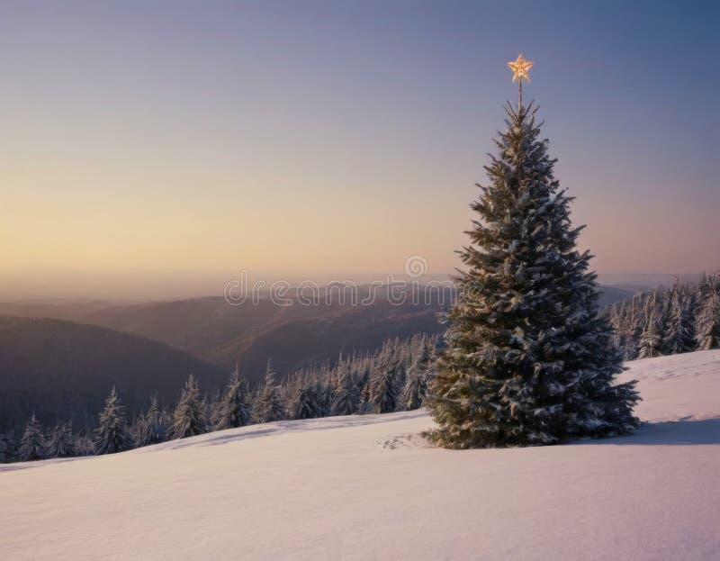 Decorated Christmas Tree in a Snowy Forest Stock Illustration ...