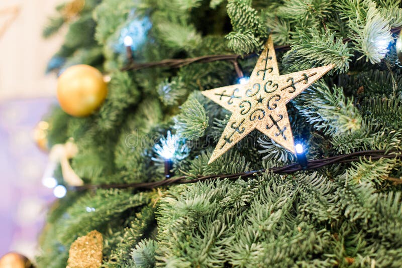 Decorated Christmas Tree with Star Stock Image - Image of holiday ...