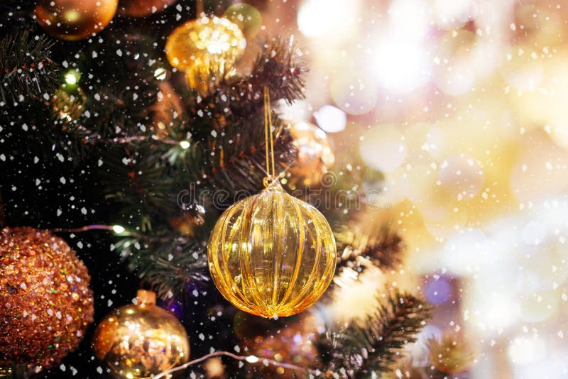 Decorated Christmas Tree with Yellow Balls Stock Photo - Image of aged ...