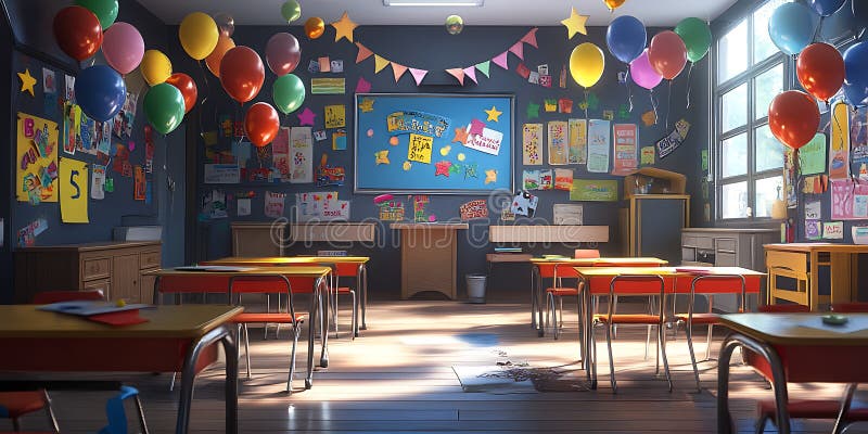 Decorated Classroom Birthday Party Scene Image Background Wallpaper ...