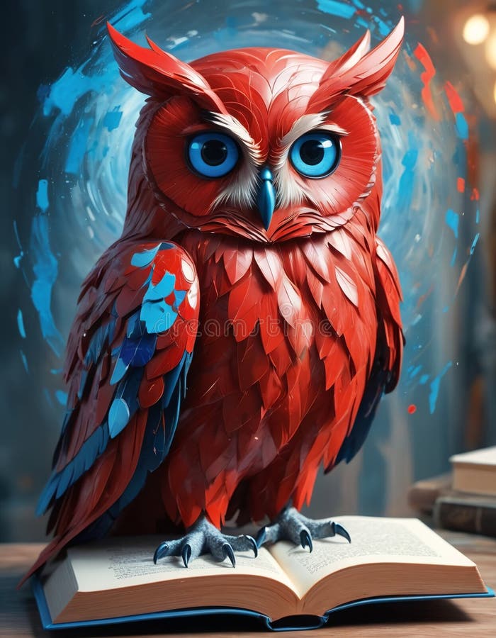 Decorated Colorful Wise Owl with Book Stock Illustration - Illustration ...