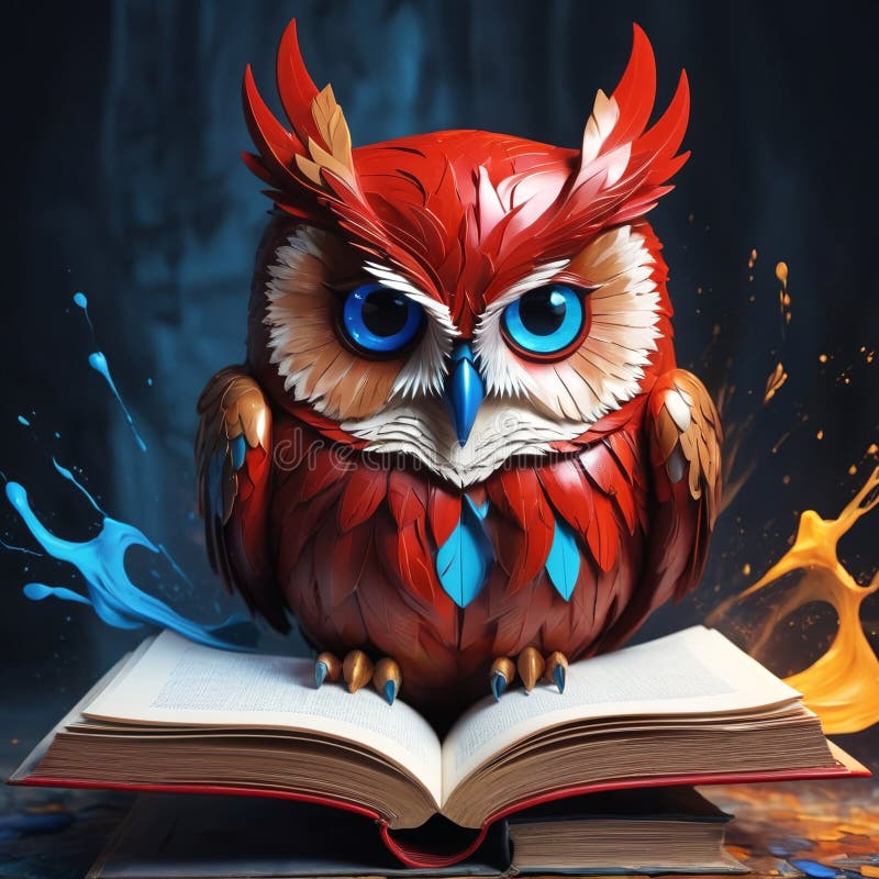Decorated Colorful Wise Owl with Book Stock Illustration - Illustration ...