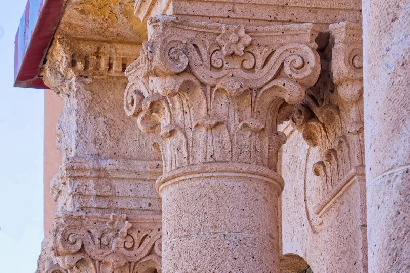 Decorated Column in Front of an Old Building Stock Image - Image of ...