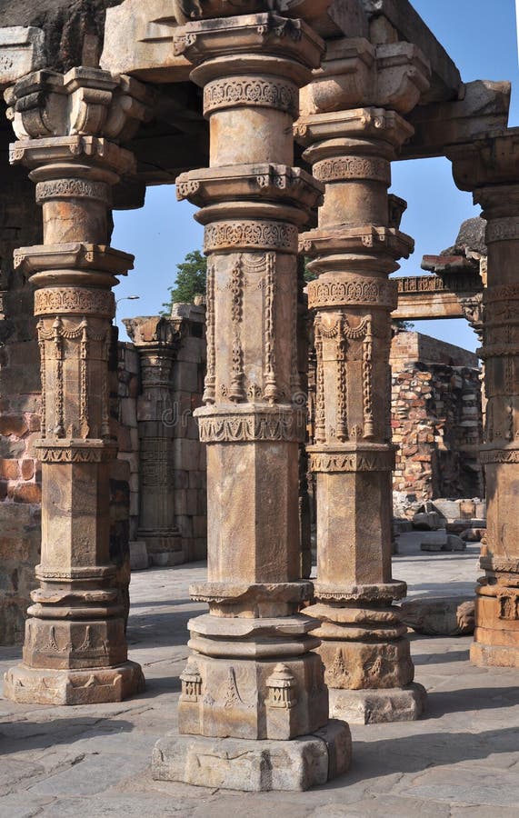 Decorated Columns in Qutub Courtyard, Delhi, India Stock Photo - Image ...