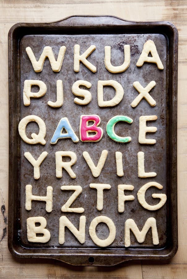 Decorated Cookies ALPHABET on Baking Tray Stock Photo - Image of read ...