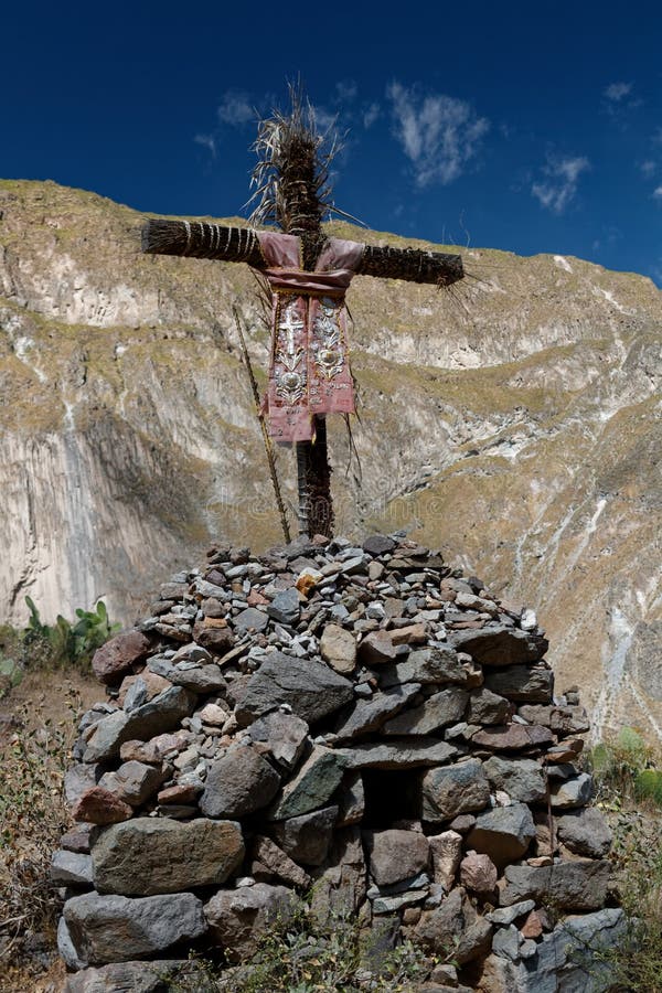 Decorated Cross in Colca Canyon Stock Image - Image of discovery ...