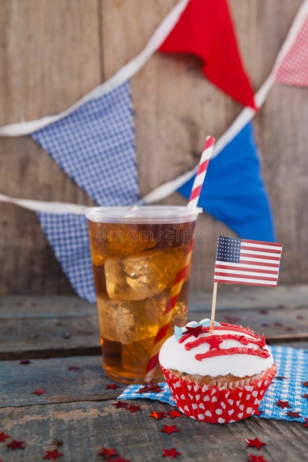 Decorated Cupcake and Cold Drink with 4th July Theme Stock Image ...
