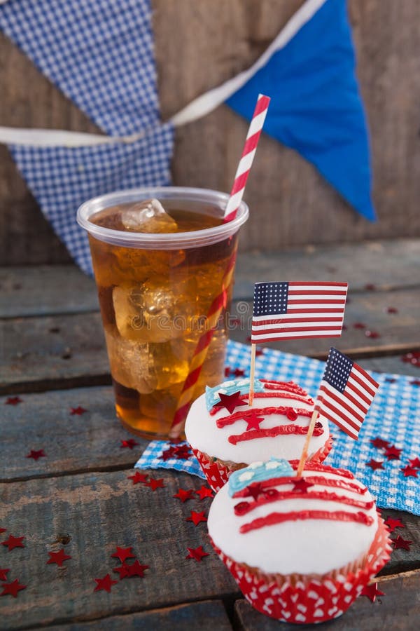 Decorated Cupcakes and Cold Drink with 4th July Theme Stock Photo ...