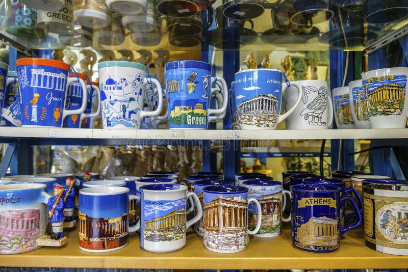 Decorated Cups in a Store, Athens, Greece Editorial Stock Photo - Image ...