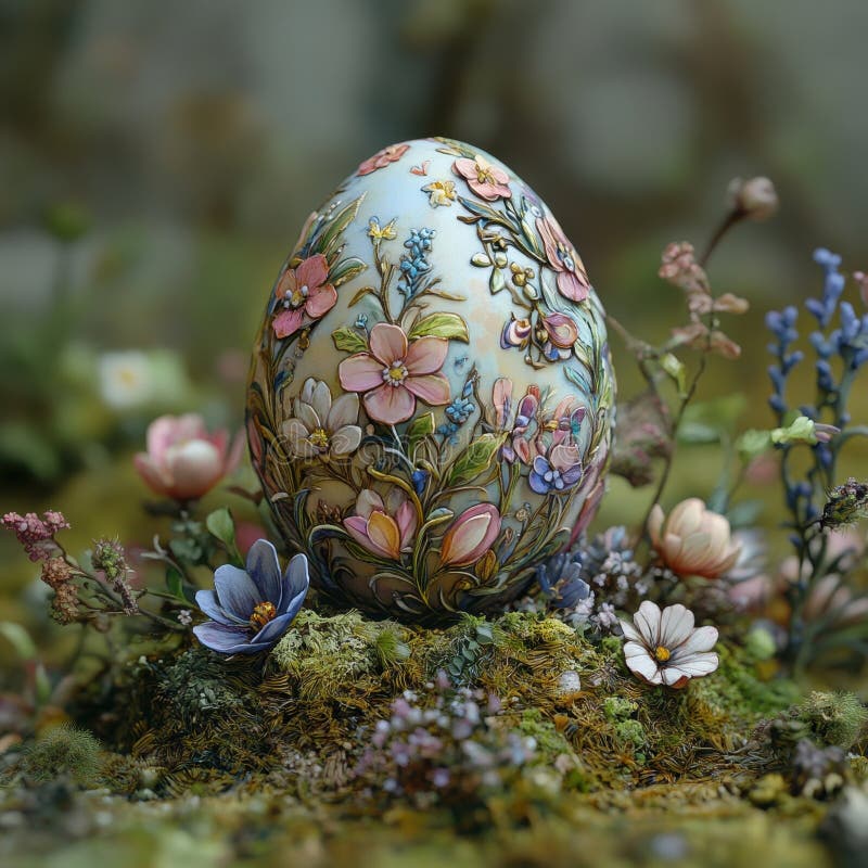 Decorated Easter Egg on Moss Covered Ground in Natural Setting Stock ...
