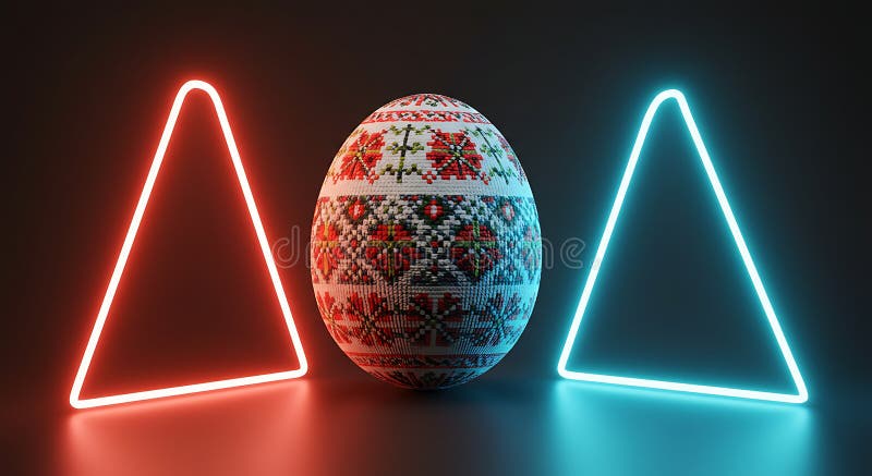 Decorated Easter Egg with Triangle Neon Lights Stock Image - Image of ...
